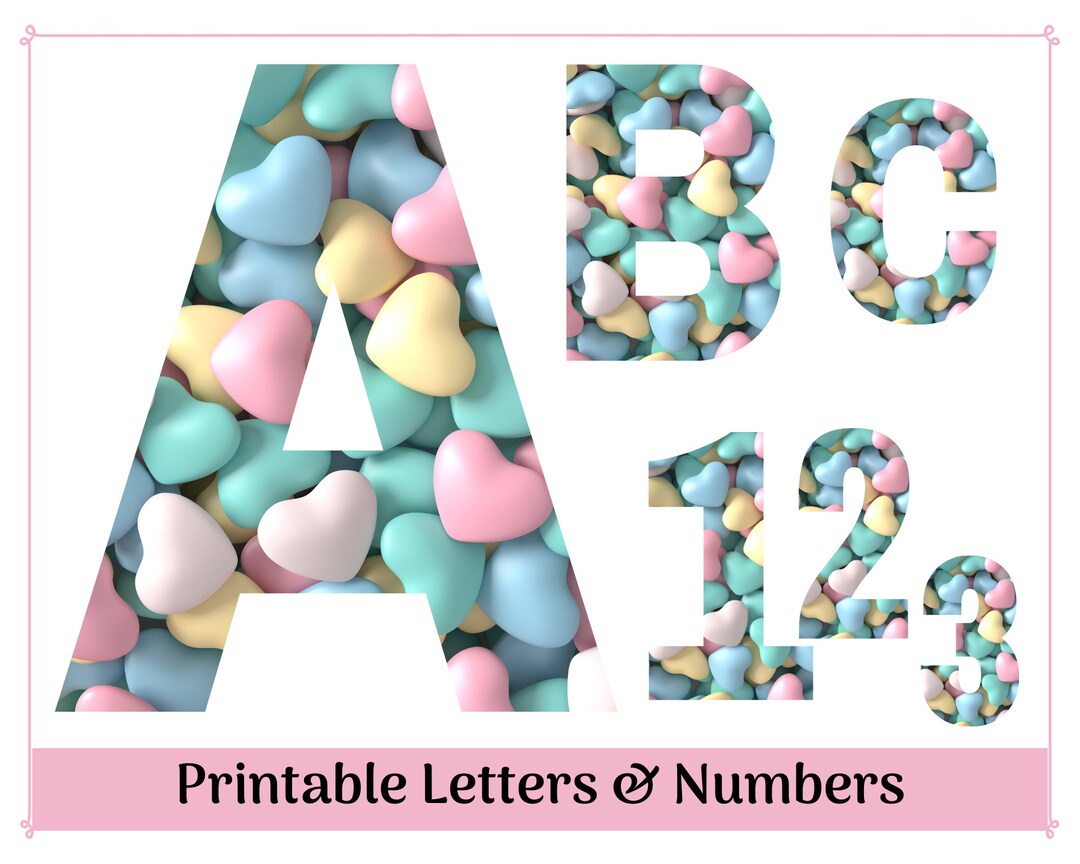 Valentine Candy Hearts Printable Banner Letters & Numbers (digital ...