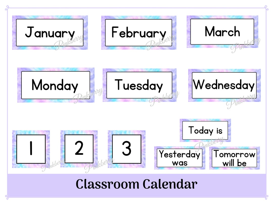 Pastel Tie Dye Classroom Calendar Set | Printable Classroom Headers ...