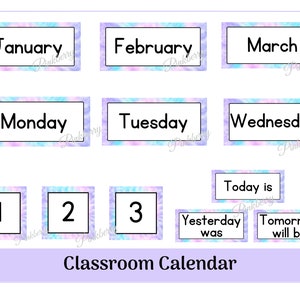 Pastel Tie Dye Classroom Calendar Set | Printable Classroom Headers ...