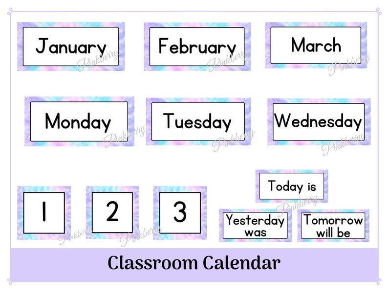 Pastel Tie Dye Classroom Calendar Set Printable Classroom - Etsy