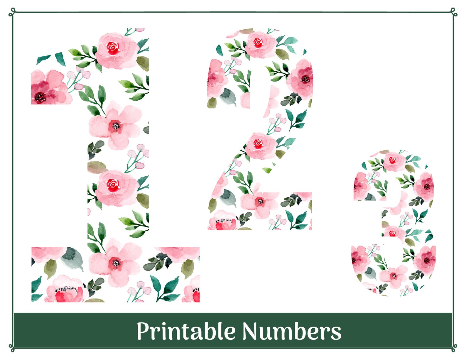 Pink Floral Alphabet Letters A-Z, Numbers 0-9 | Bulletin Board, Banner ...