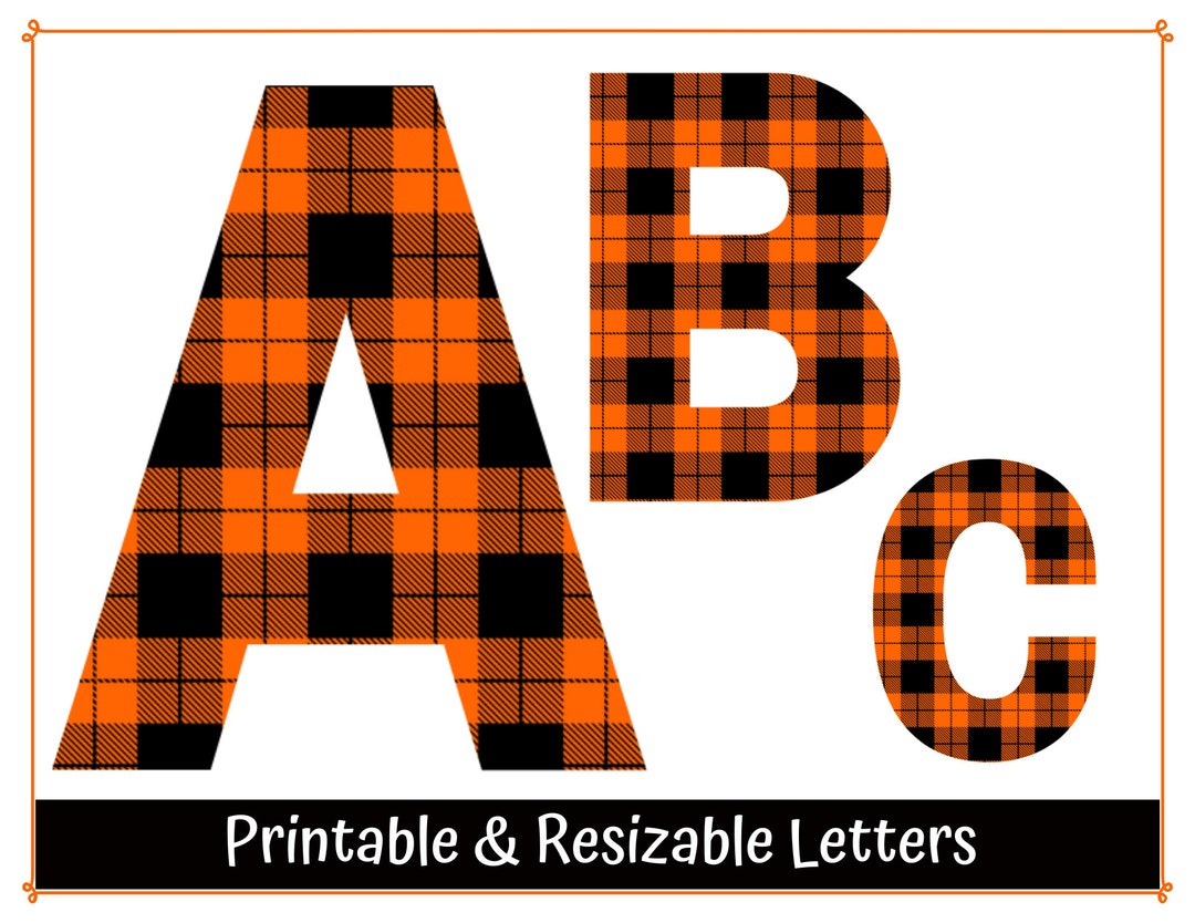 Orange and Black Plaid Printable Alphabet, Number Clip Art | Digital ...