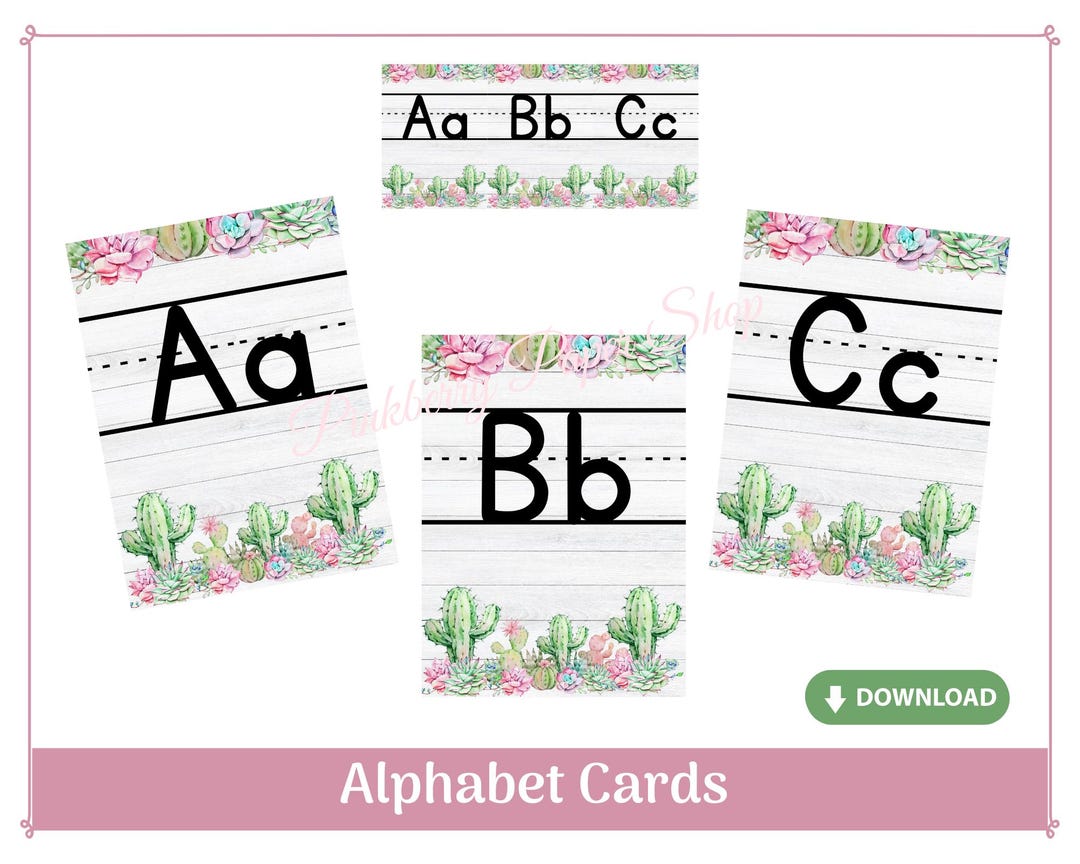 Cactus Alphabet Cards: Desert Theme Printable Banner (PDF Downloadable ...
