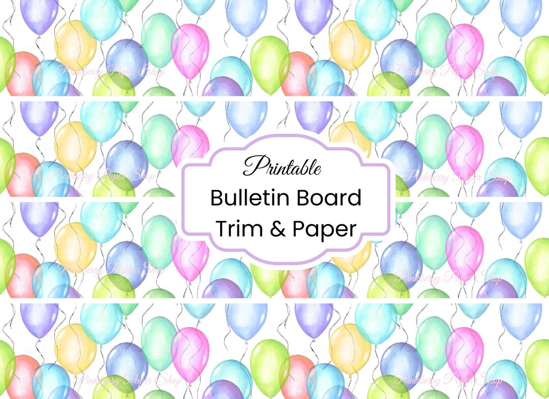 Birthday Balloons Bulletin Board Trim and Scrapbook Paper | Printable ...