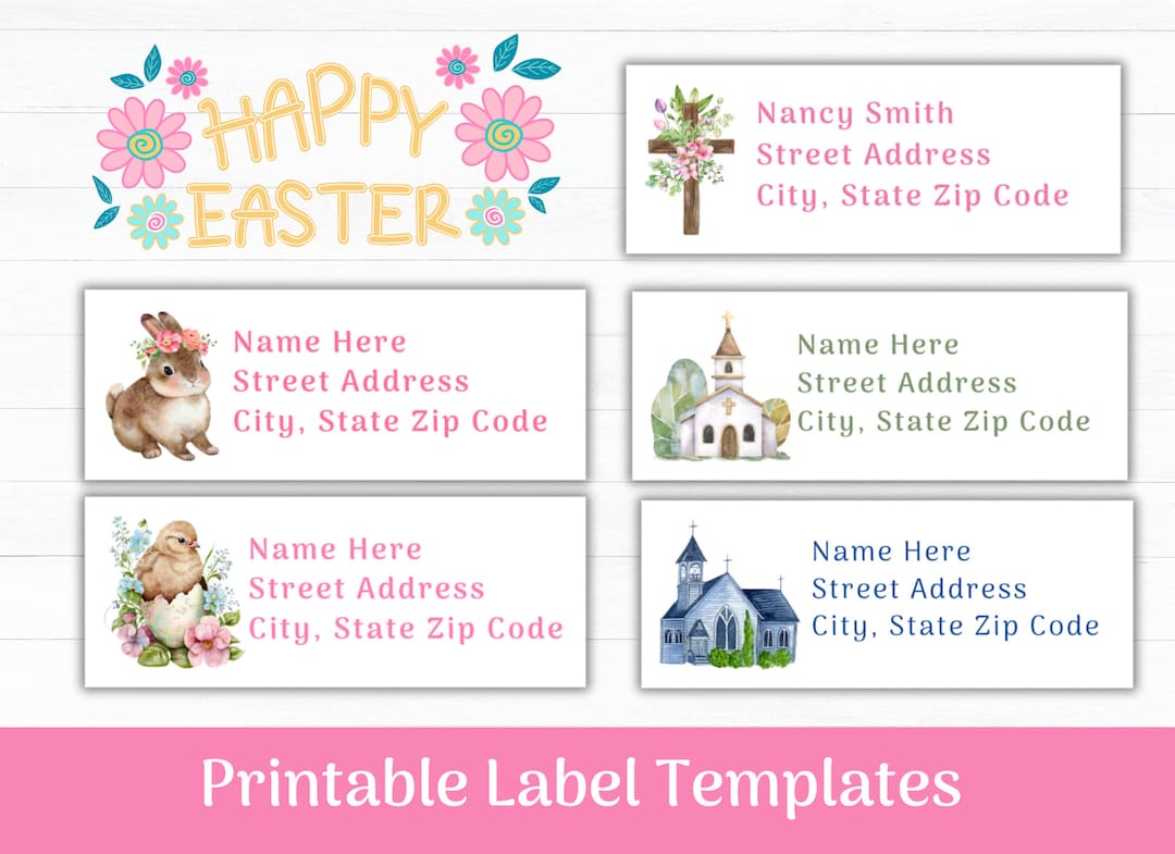 Easter Return Address Labels | Easter Bunny, Religious Cross, Church ...