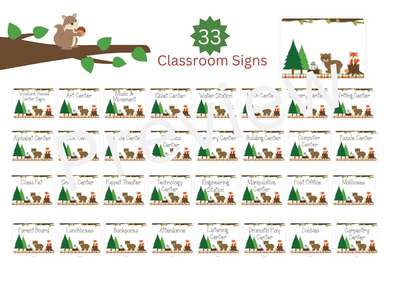 Woodland Classroom Center Signs: Forest Animals, Set of 15 (PDF & PNG ...