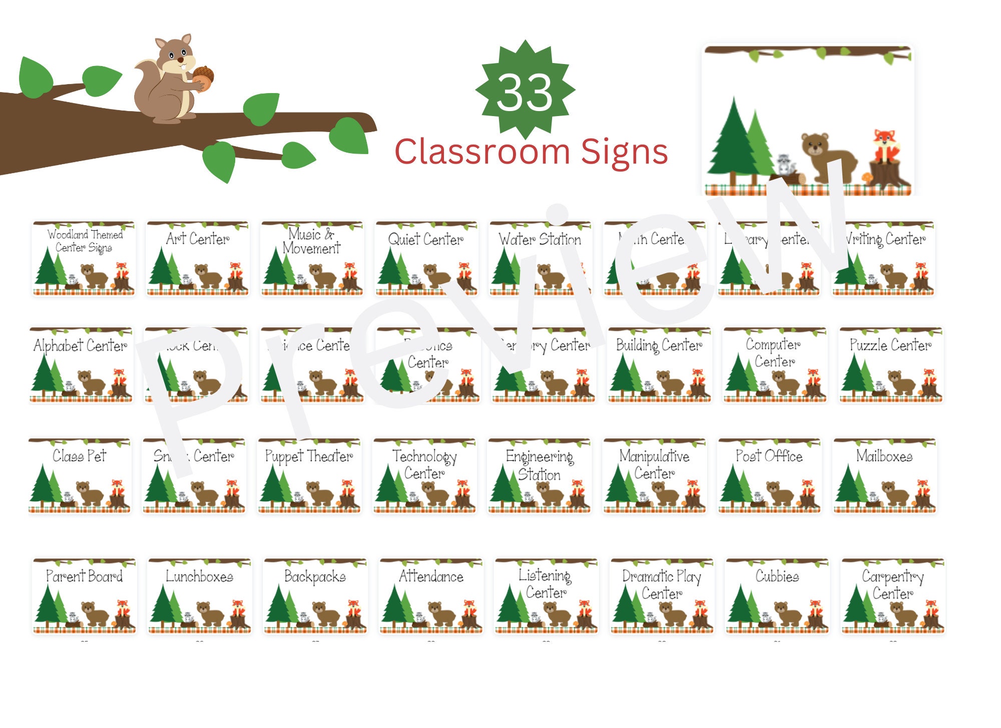 Woodland Classroom Center Signs: Forest Animals, Set of 15 (PDF & PNG ...
