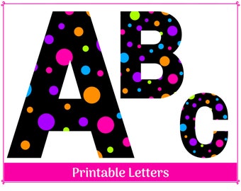 Polka Dot Alphabet: Black & Neon Printable Letters (digital Download ...