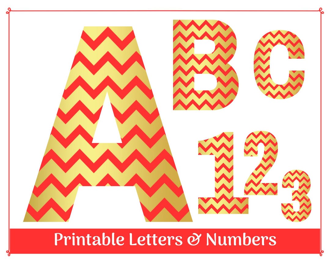Red and Gold Chevron Alphabet Clip Art Letters A-Z and Numbers 0-9 | Printable & Resizable ...