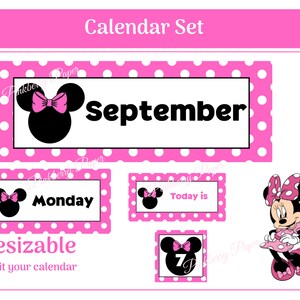 Minnie Mouse Inspired Classroom Decor Set: Polka Dot Calendar, Alphabet ...