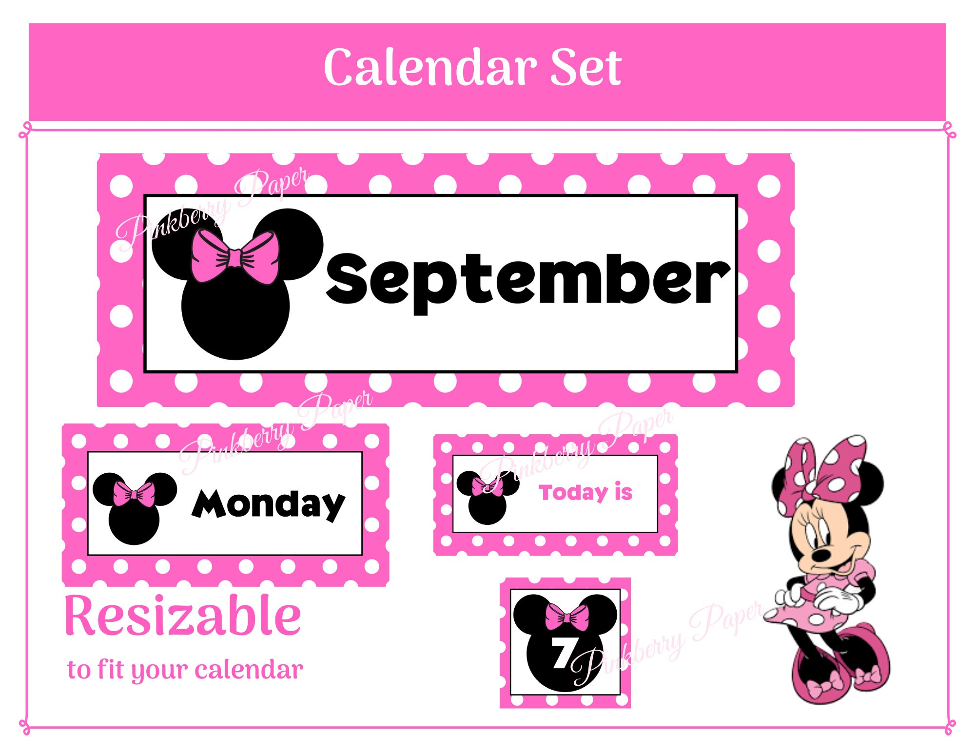 Minnie Mouse Inspired Classroom Decor Set: Polka Dot Calendar, Alphabet ...