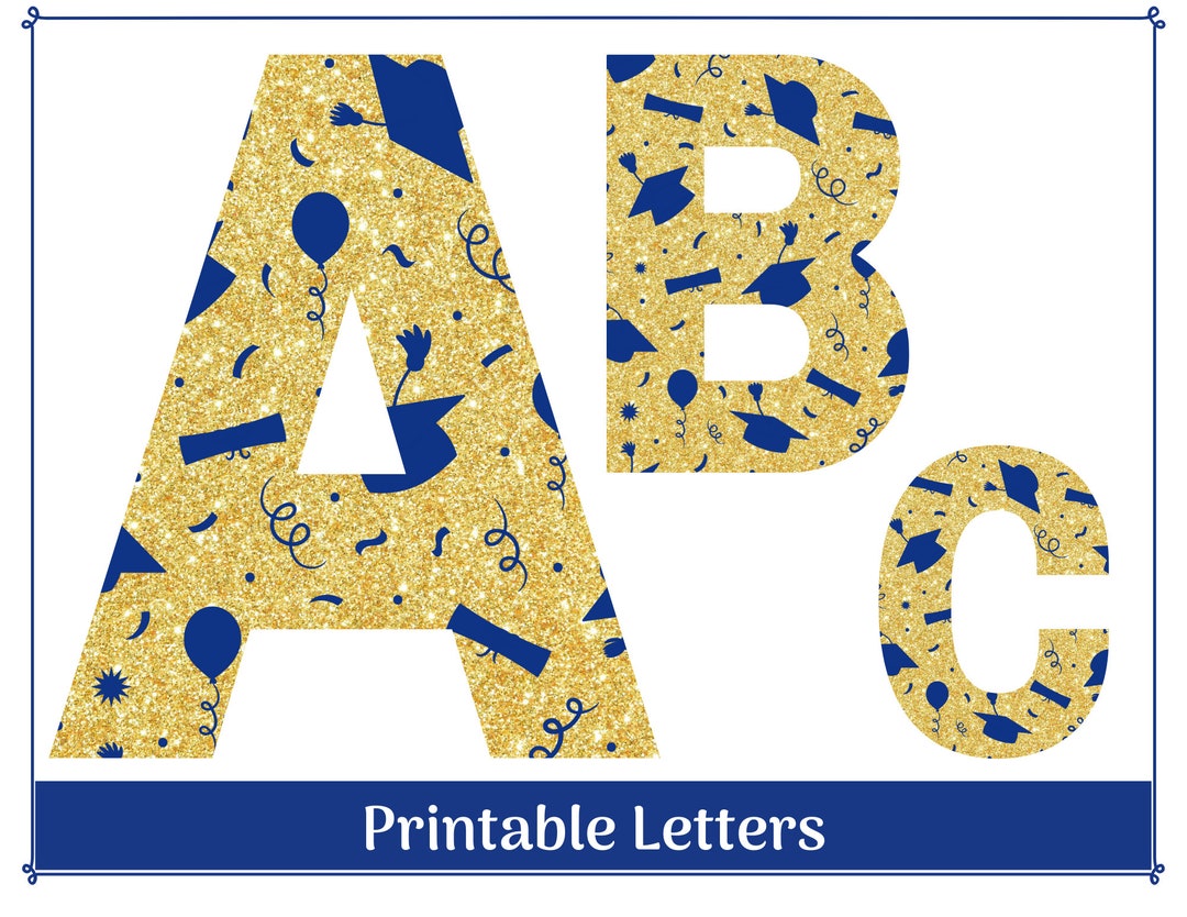 Graduation Blue and Gold Glitter Alphabet Clip Art Letters A-Z, Numbers ...