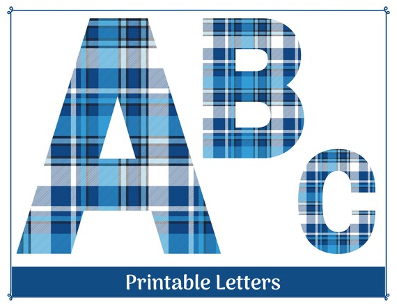 Blue Plaid Alphabet Clip Art Letters A-Z Printable & | Etsy