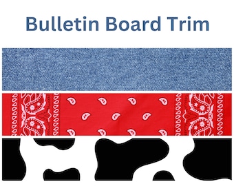 Farmhouse Bulletin Board Trim: Denim, Bandana, Cow Print (printable ...