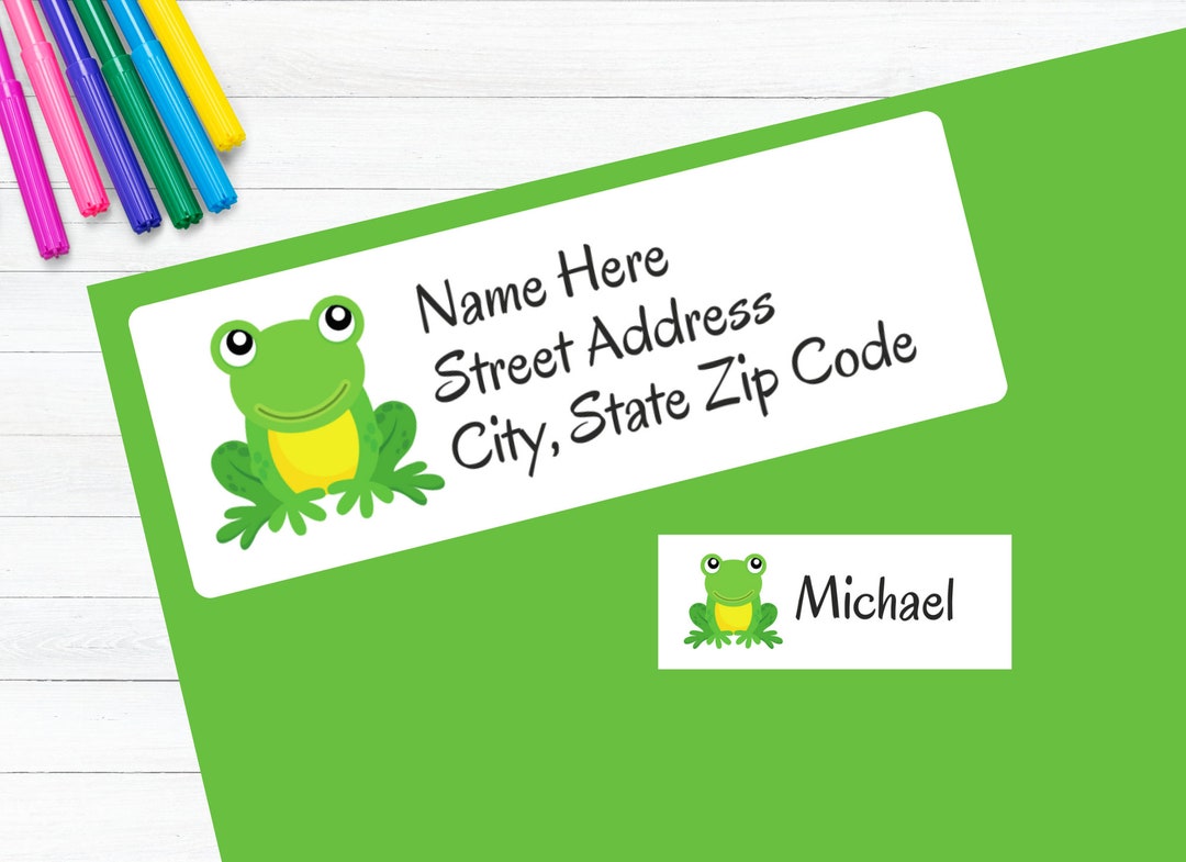 Green Frog Return Address Labels Children's Cute Frog Label DIY ...