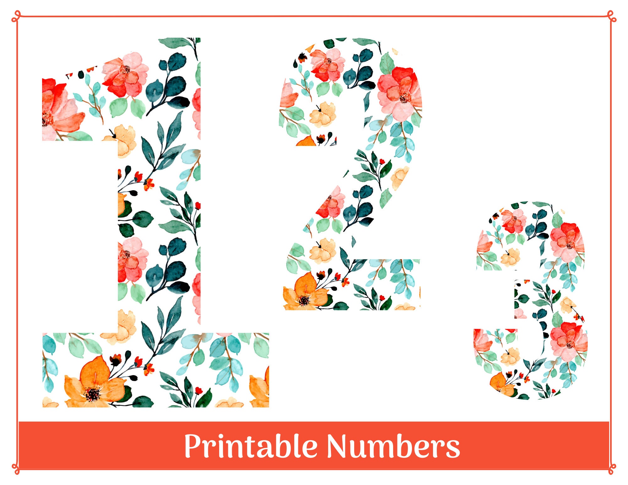 Orange Floral Alphabet Letters A-Z, Numbers 0-9 | Bulletin Board ...
