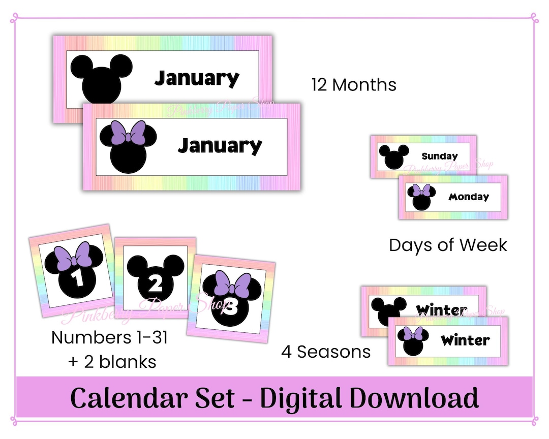 Mickey & Minnie Classroom Calendar Set | Printable Pastel Classroom ...