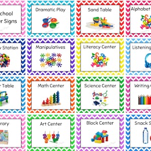 Rainbow Chevron Preschool Center Signs Set of 15 Printable - Etsy