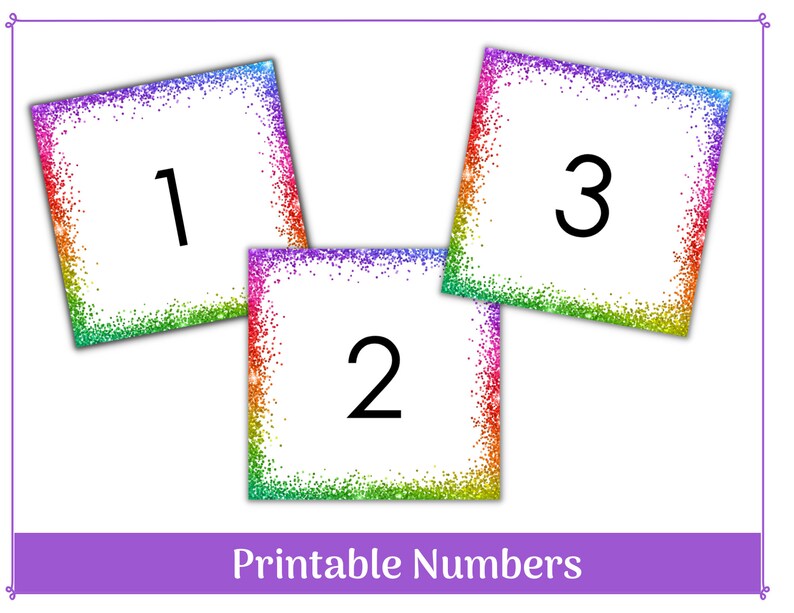 Rainbow Glitter Monthly Calendar Headers and Numbers | Instant Digital ...