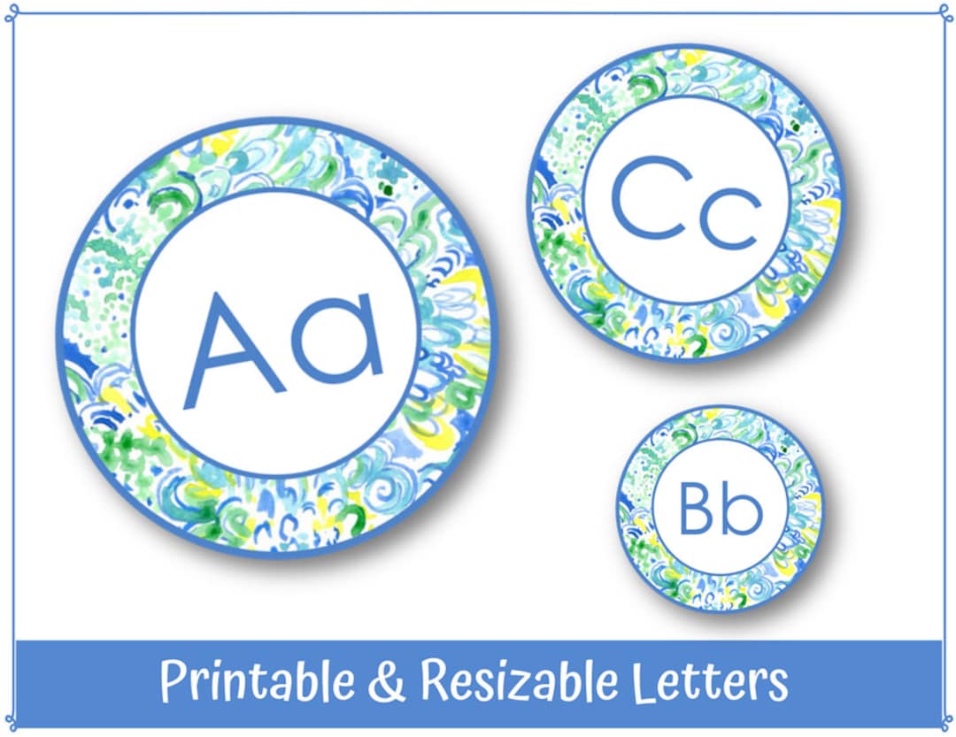 Blue and Yellow Floral Alphabet Letters | Printable & Resizable Letters ...