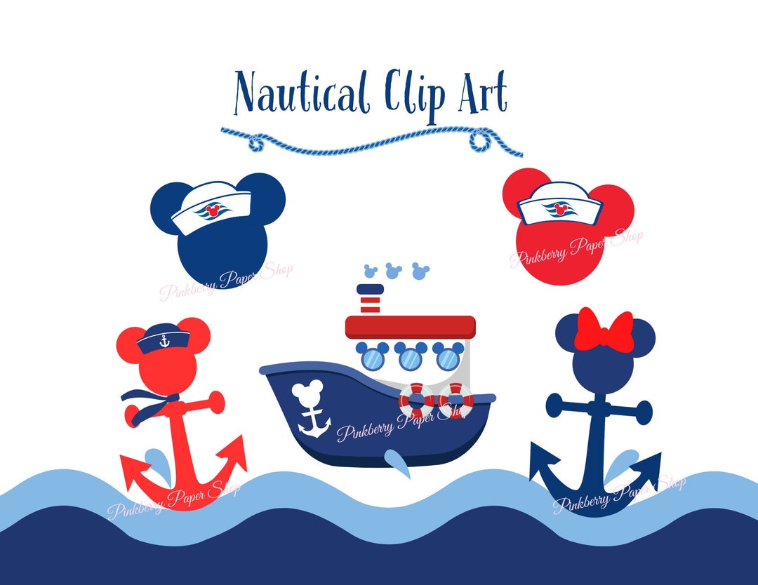 Nautical Mickey and Minnie Sailor Clip Art DIY Cruise Door Magnets ...