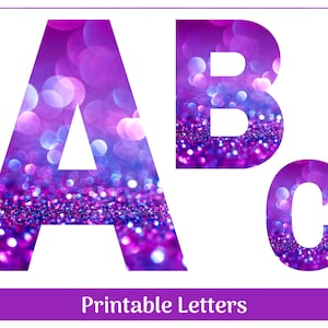 Purple Sparkle Alphabet Letters A-Z, Numbers 0-9 | Printable Banner ...