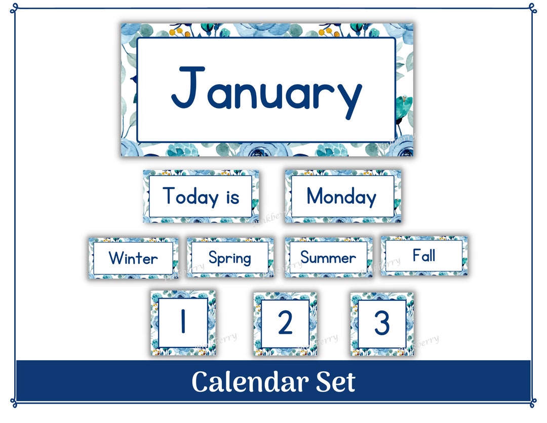 Blue Floral Classroom Calendar Set | Printable Classroom Headers-days ...