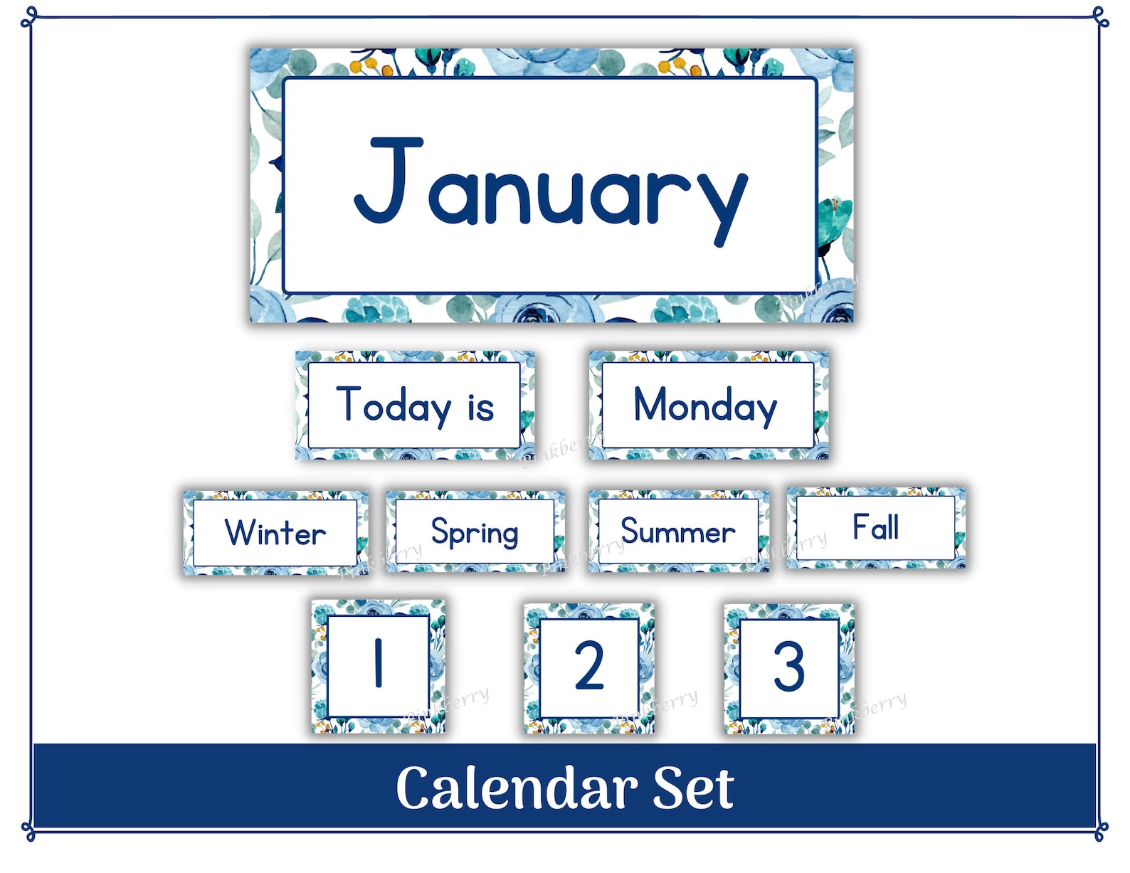 Blue Floral Classroom Calendar Set Printable Classroom Headers-days of ...