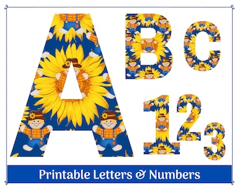Scarecrow Alphabet & Numbers Clip Art: Printable Banner Letters ...