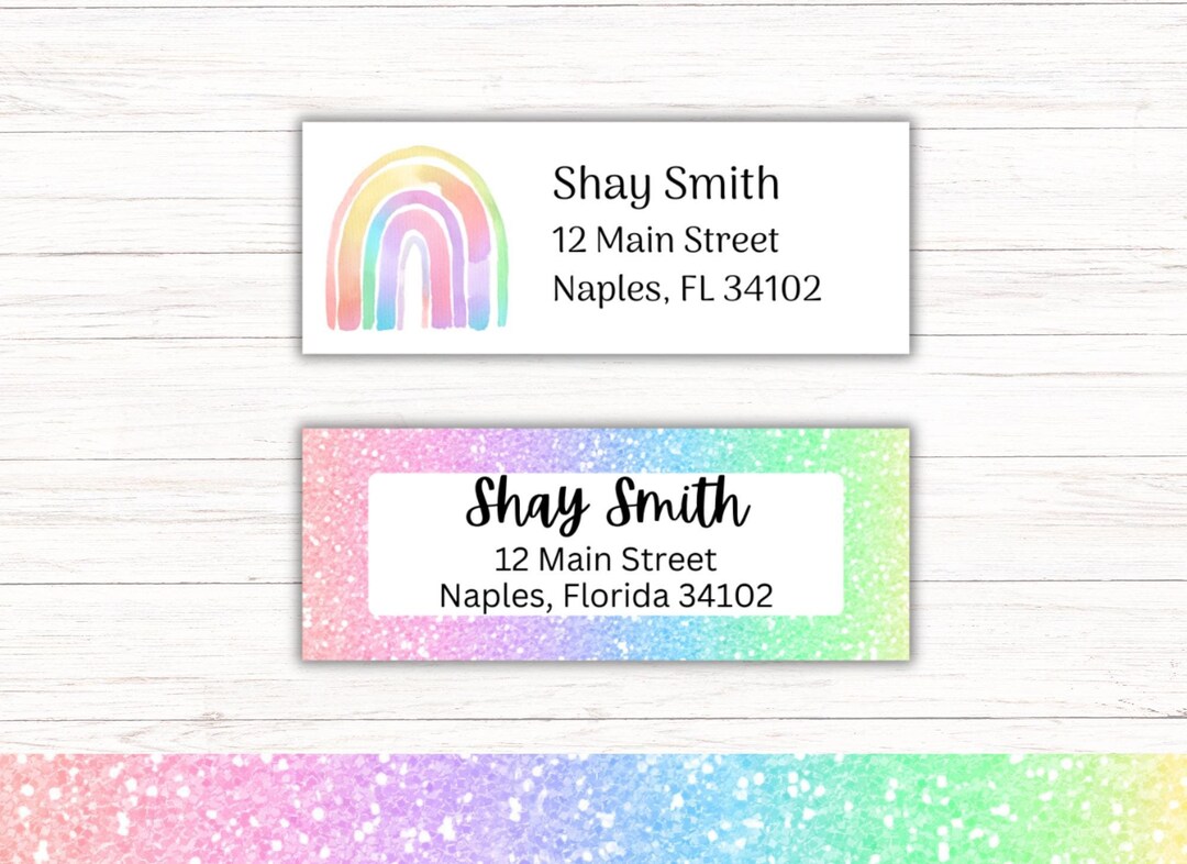 Pastel Rainbow Return Address Labels | Glitter Rainbow Address Labels ...