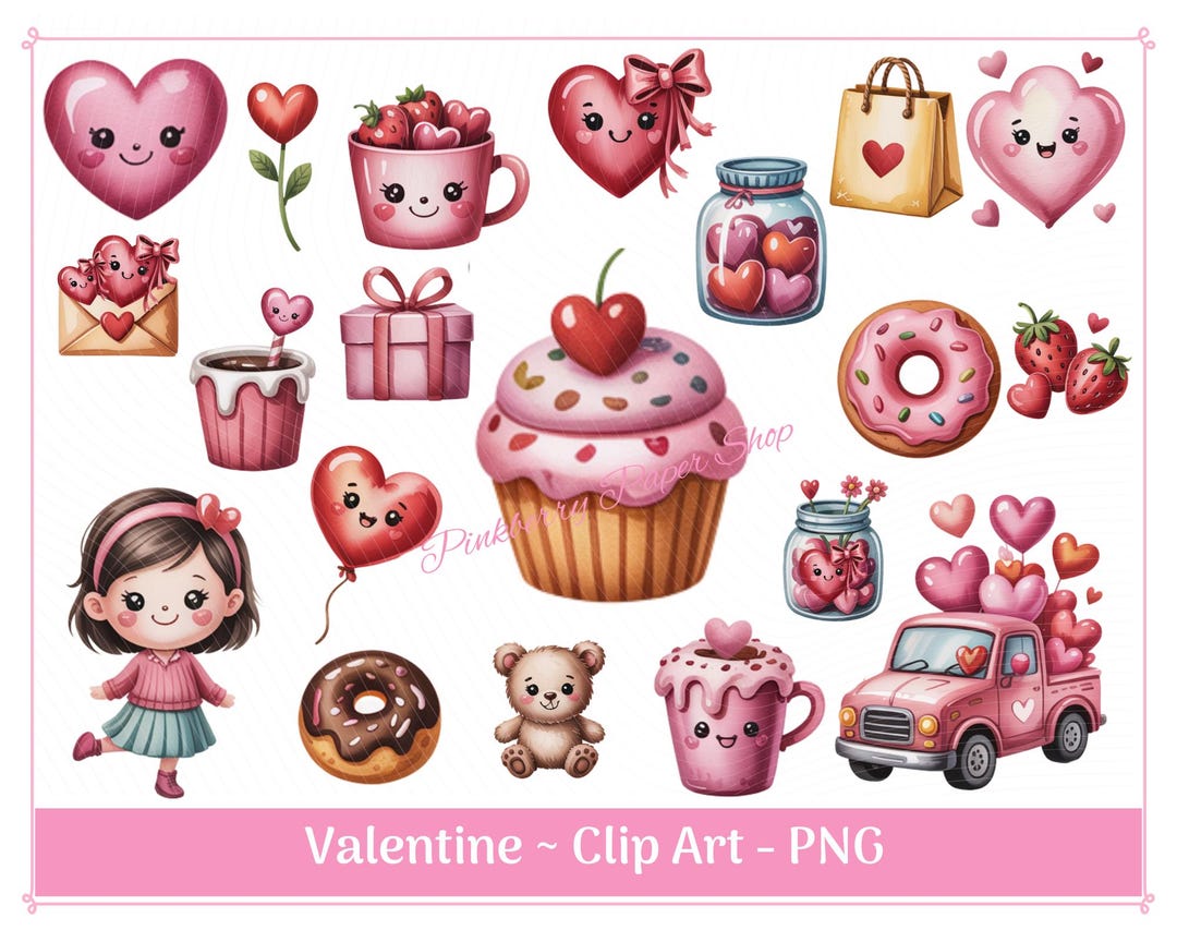 Valentine Clip Art PNG | Kawaii Valentine Graphics | Teddy Bear Hearts ...