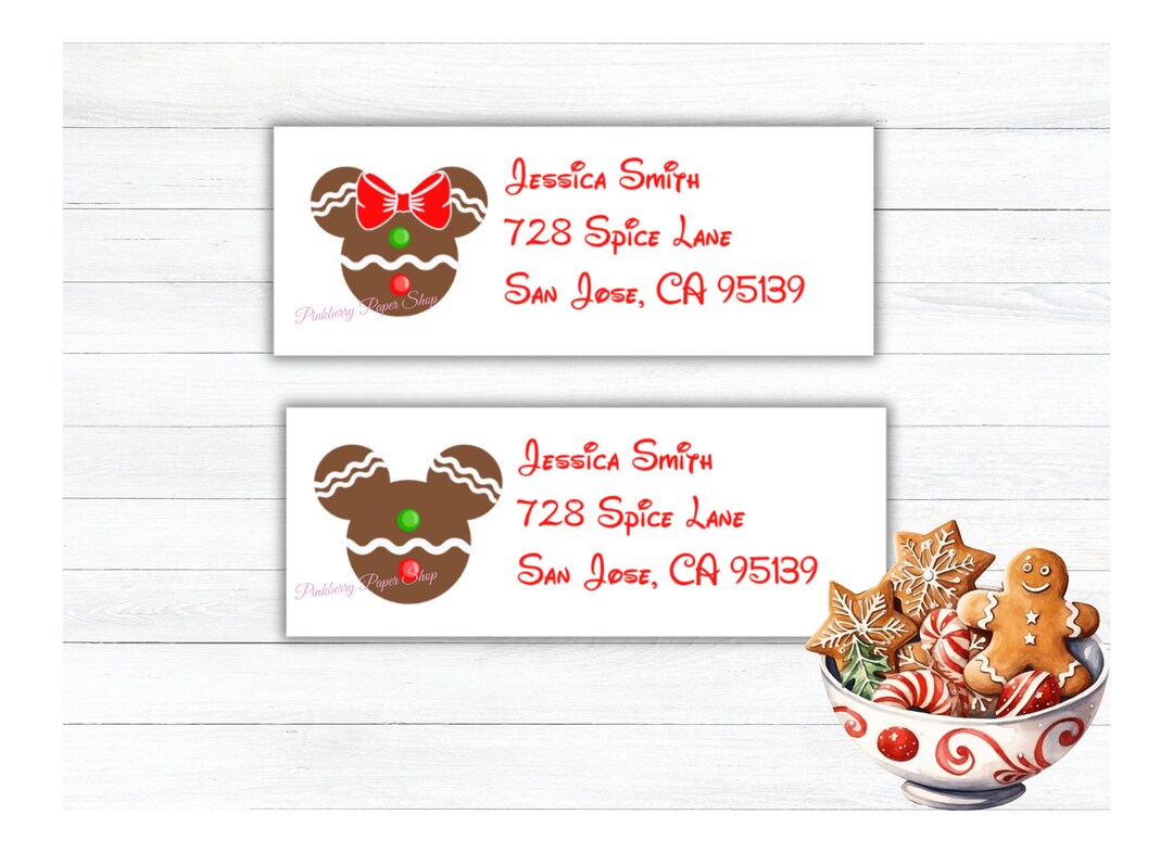 Christmas Mickey & Minnie Gingerbread Return Address Labels DIY ...