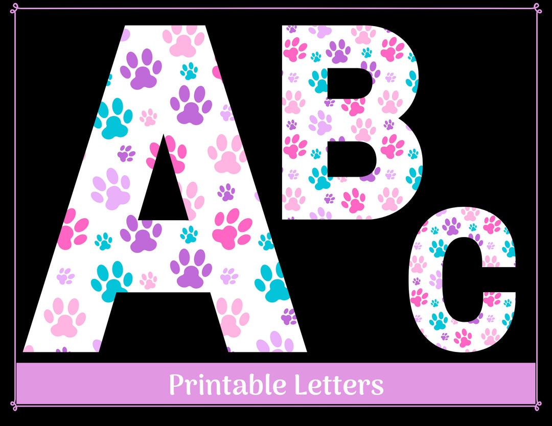 Pink and Purple Paw Print Alphabet Letters and Numbers Clip Art ...