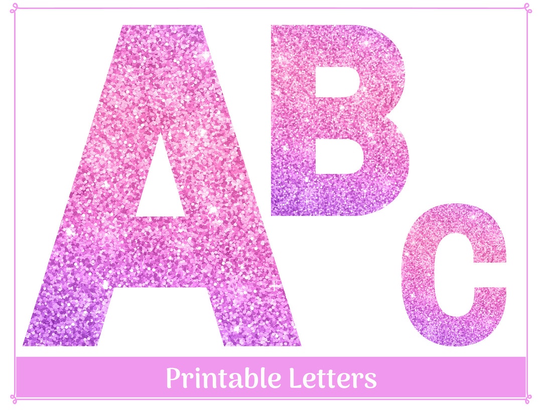 Pink Purple Ombre Glitter Alphabet Letters A-Z, Numbers 0-9 | Banner ...