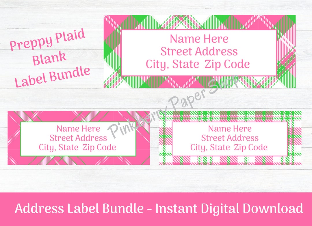 Preppy Pink & Green Plaid Return Address Labels | Plaid Gift Tags ...