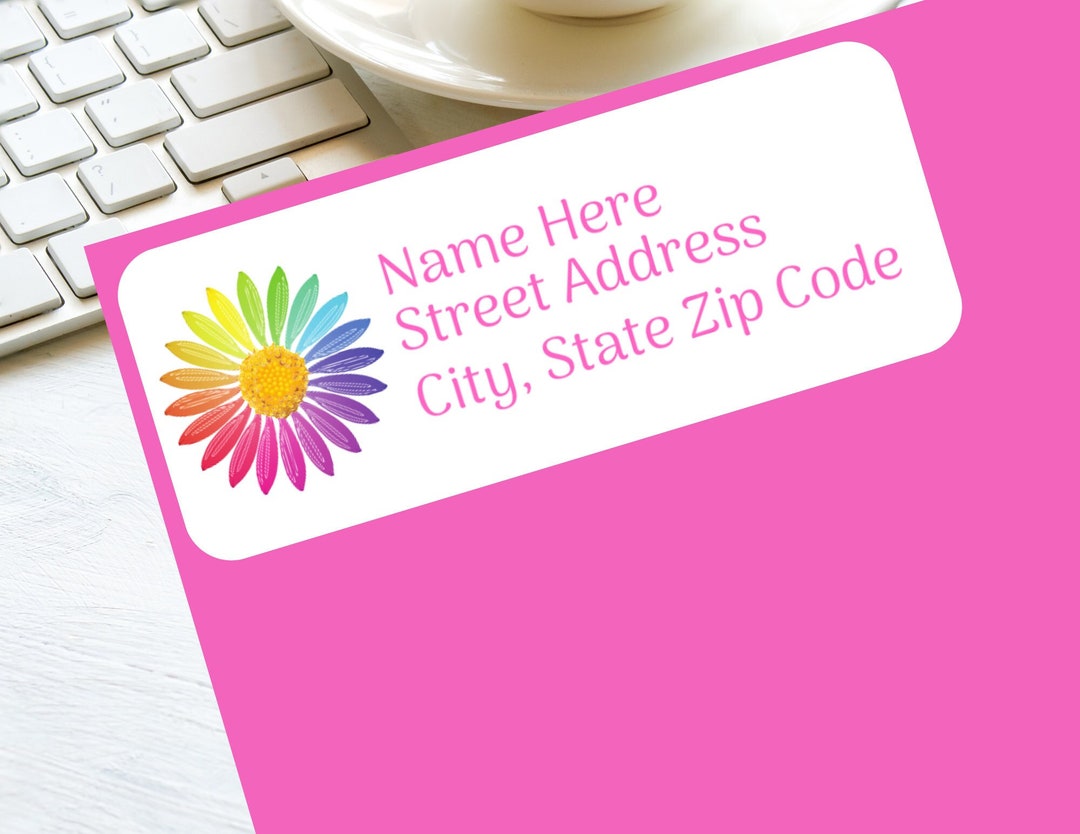 Rainbow Daisy Return Address Labels | Rainbow Floral Label | DIY ...