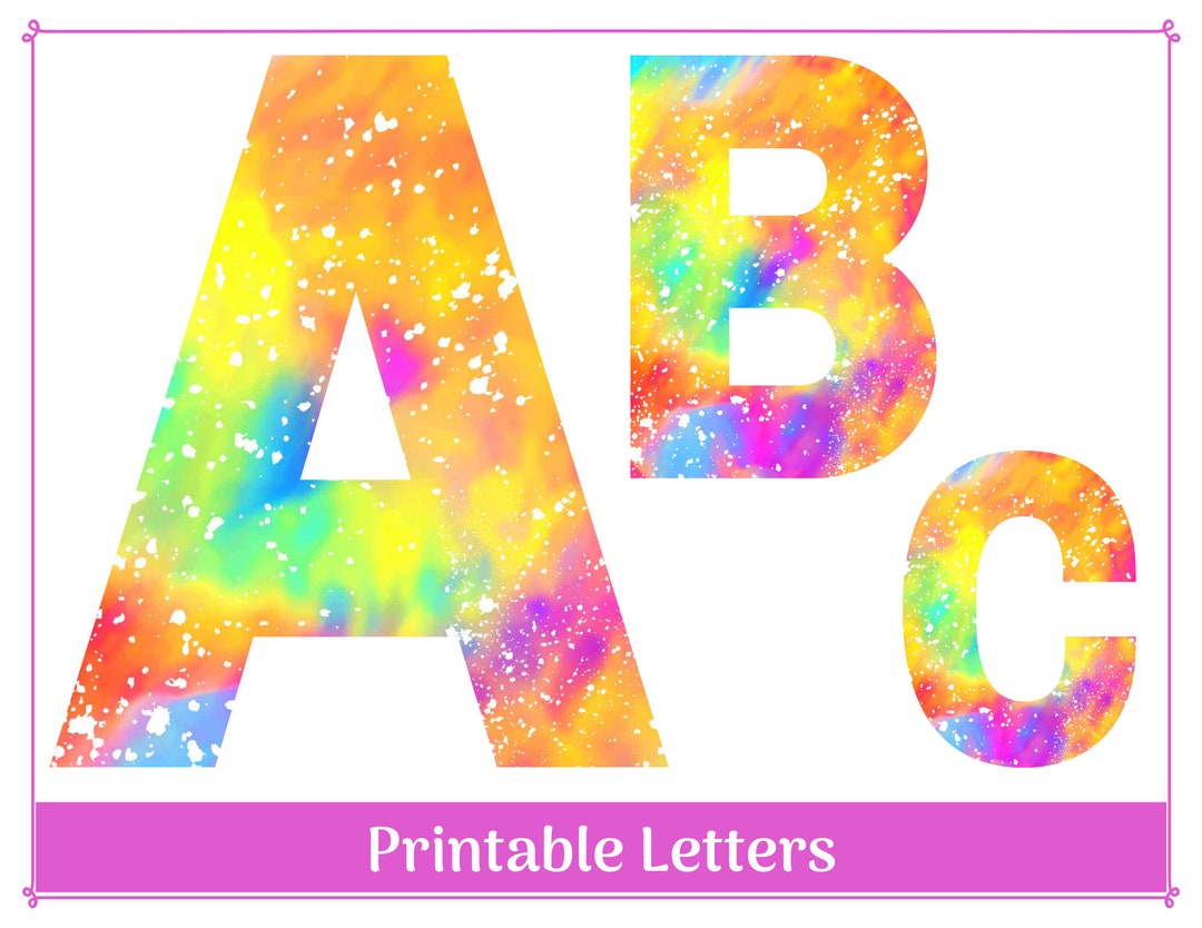Tie Dye Amarillo y Rosa Letras del Alfabeto A-Z, Números 0-9 / Banner ...