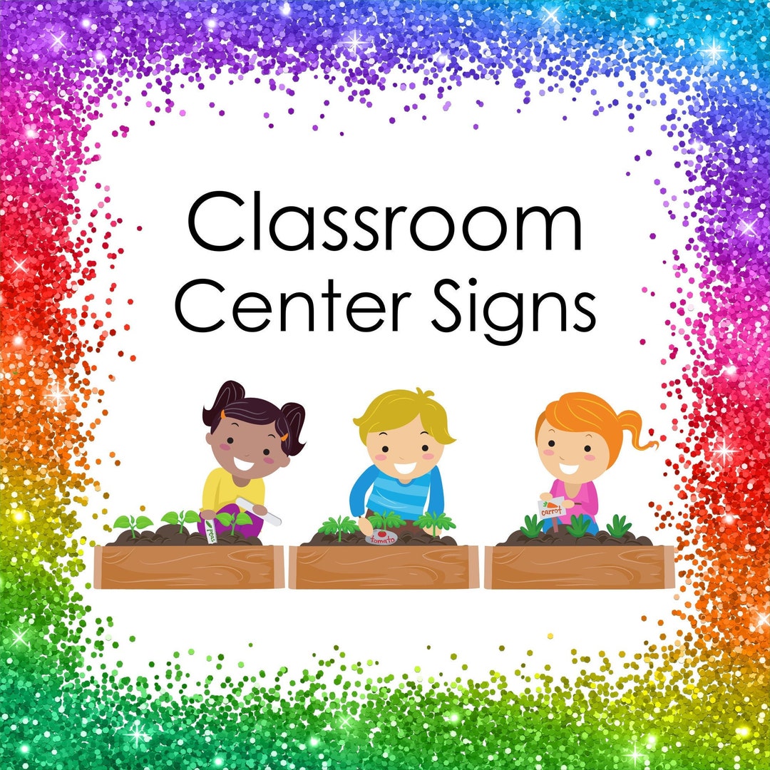 Rainbow Glitter Classroom Center Signs: Printable Template (digital ...