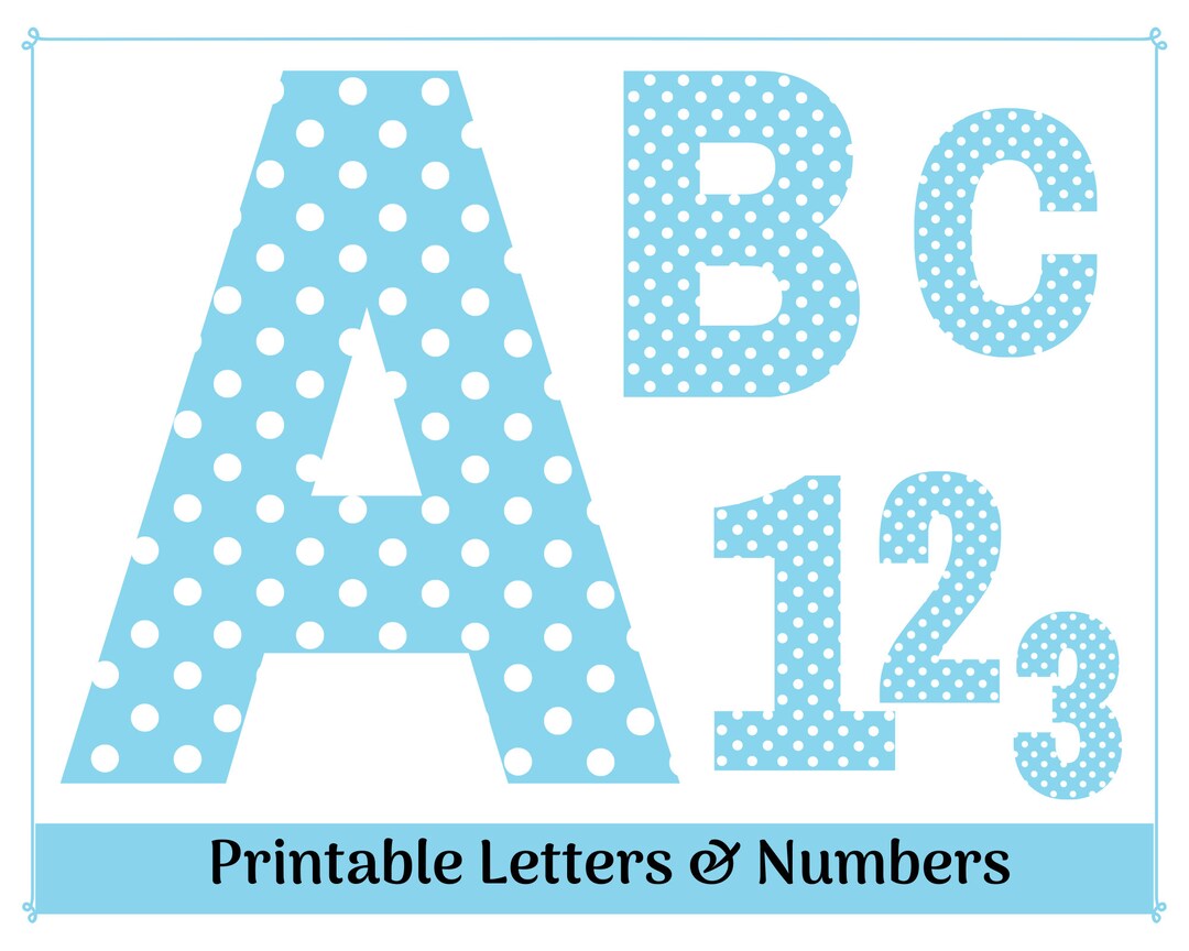 Light Blue Polka Dot Alphabet Letters A-Z, Numbers 0-9 | Banner ...