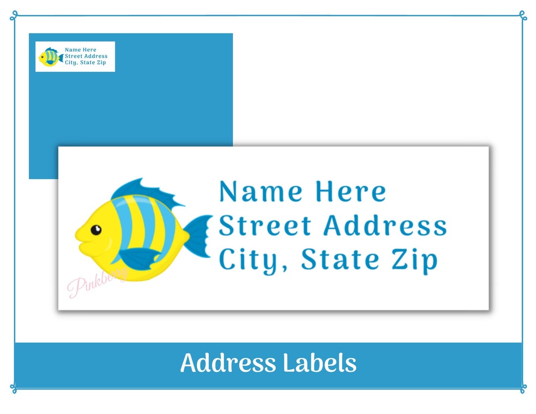 Fish Return Address Labels | Blue & Yellow Striped Fish Labels ...