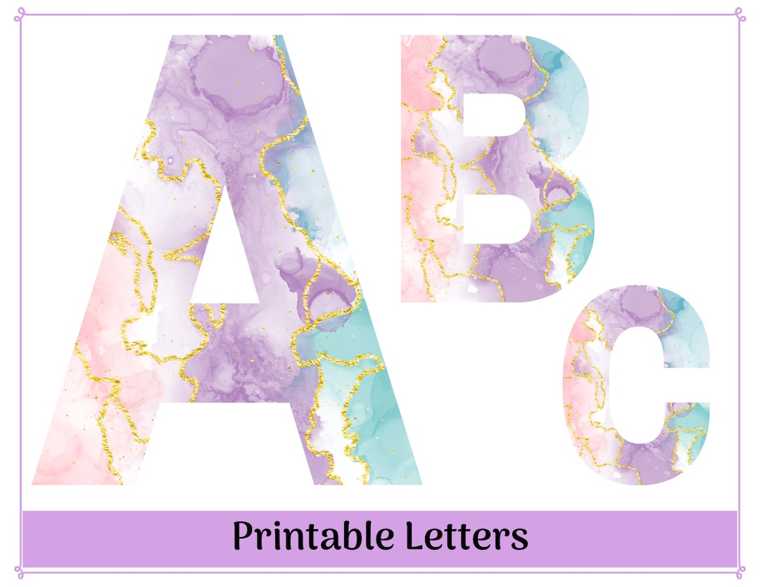 Purple Marbled Alphabet Letters A-Z, Numbers 0-9 | Printable Banner ...