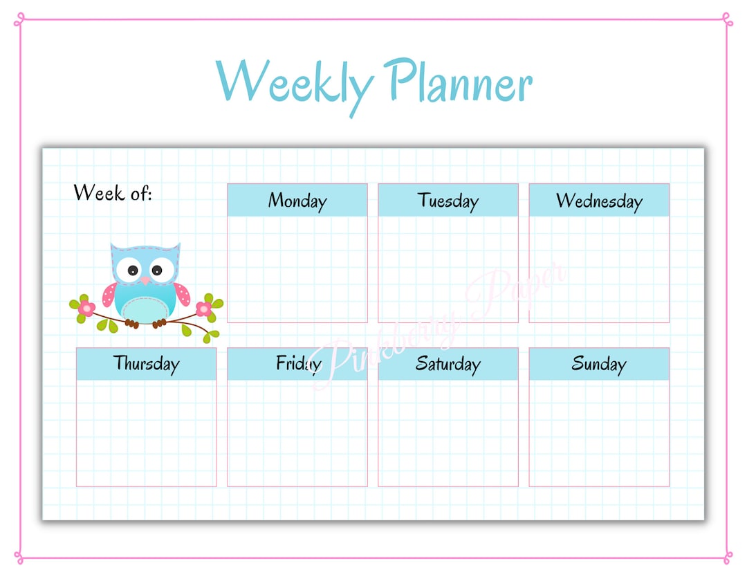Weekly Calendar Planner | Teacher's Weekly Planner | Cute Owl Calendar ...