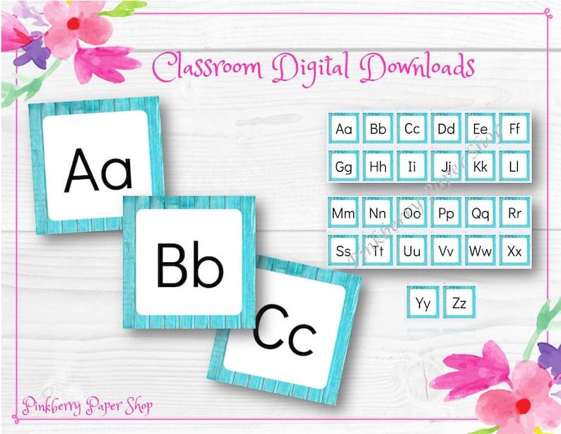 Printable Classroom Alphabet Teal Wood Letters INSTANT - Etsy