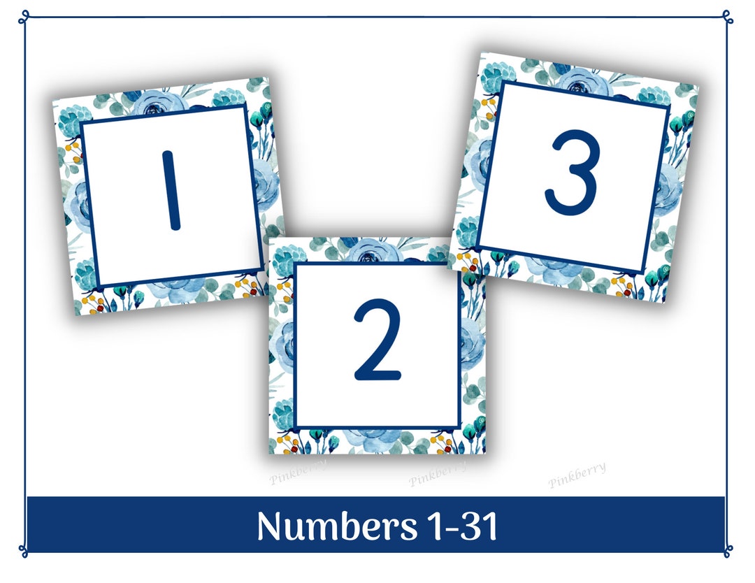 Blue Floral Numbers | Classroom Calendar Numbers | Printable ...