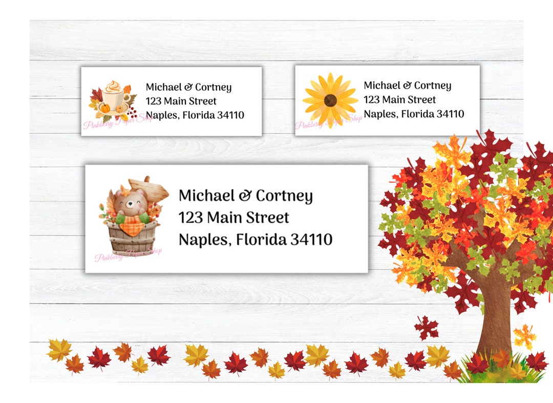 Fall Leaves Address Label, Fall Animal Labels, Fall Sunflower Labels ...