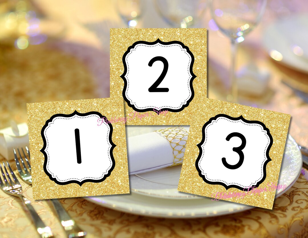 Gold Glitter Calendar Numbers | Formal Event Table Numbers | Printable ...
