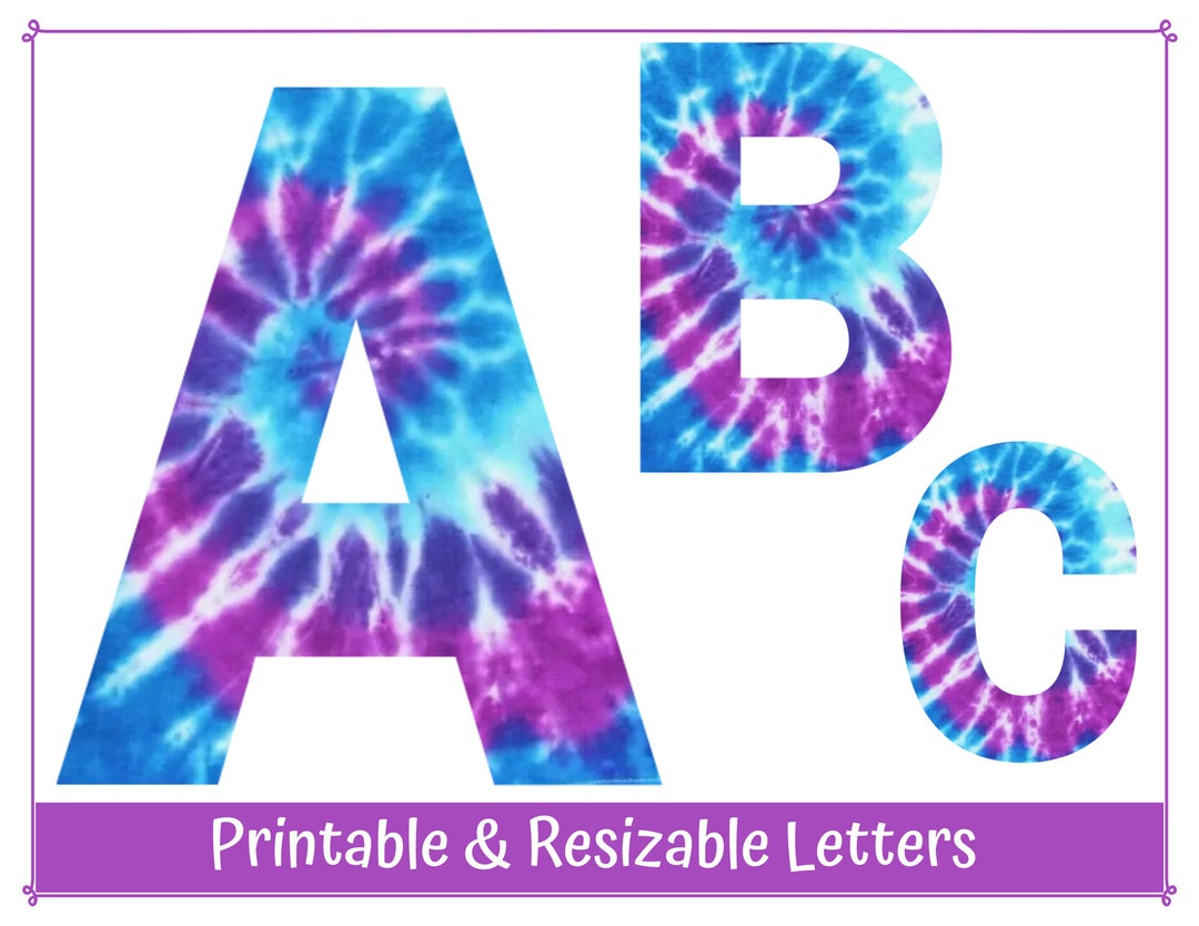 Purple and Blue Tie Dye Alphabet Letters A-Z, Numbers 0-9 | Banner ...