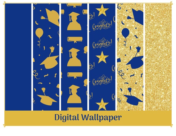 Blue & Gold Glitter Graduation Printable Wallpaper Printable - Etsy