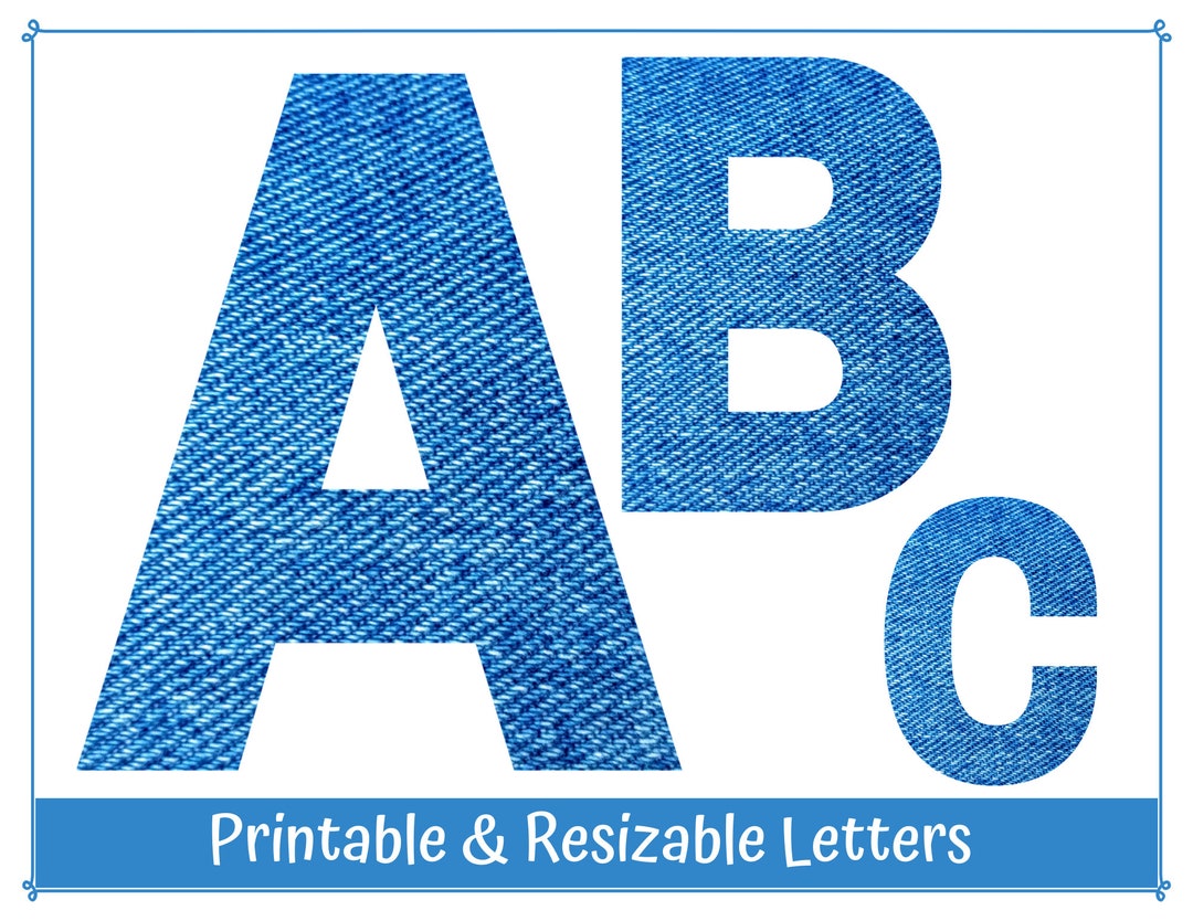 Denim Printable Alphabet Letters | Numbers 0-9, Uppercase Letters A-Z ...