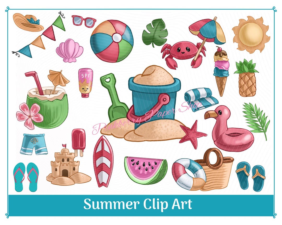 Summer Clip Art Bundle | Watercolor Beach Icons | Tropical Summer ...